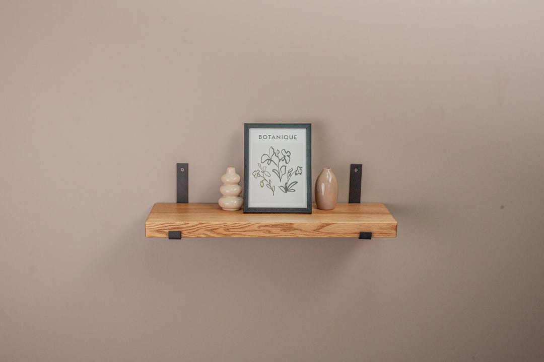 Solid Oak Floating Shelf, Thick Timber Display Ledge With Metal ...