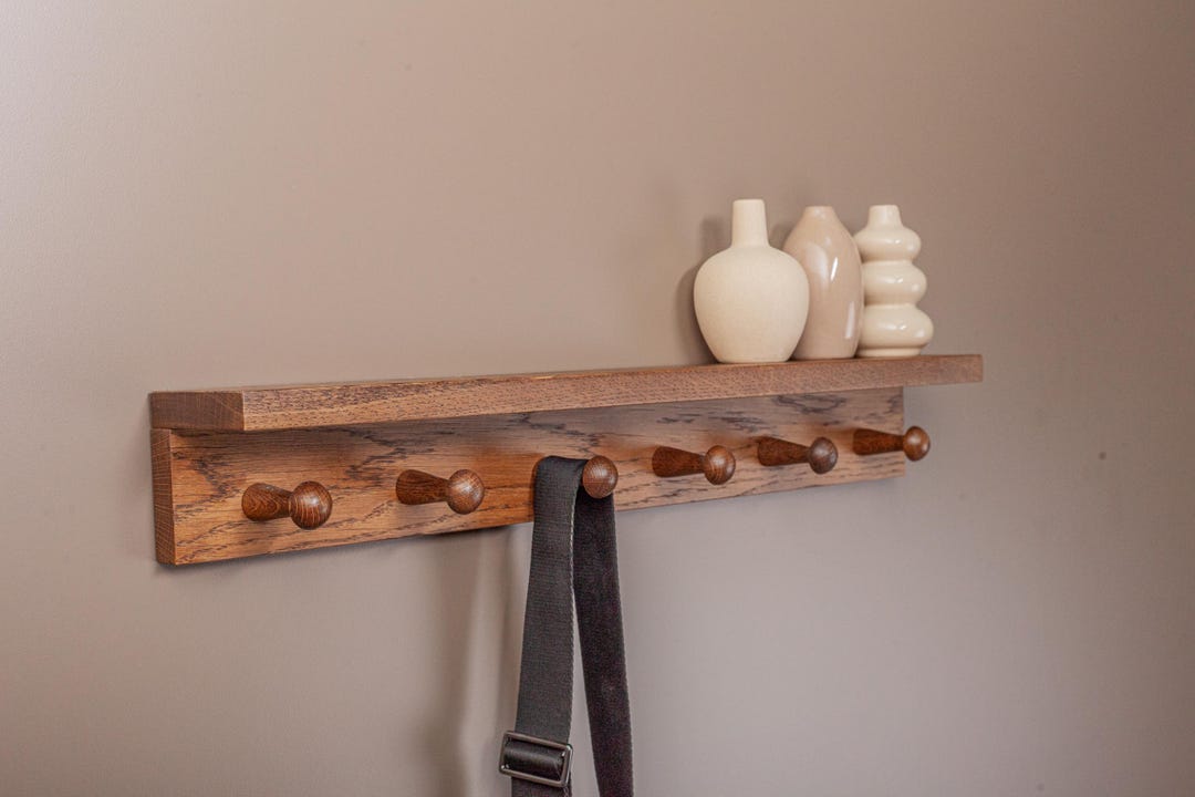 Oak Warm Dark Shelf, Rustic Hallway Grab Hanger, Kindergarten Clothes ...