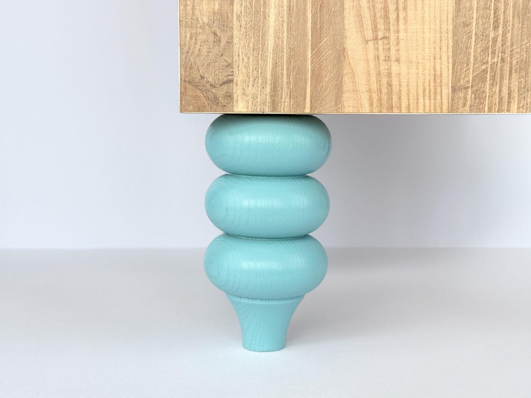Painted Turned Cabinet Leg, Blue Closet Legs, Wood Mcm Table Feet ...