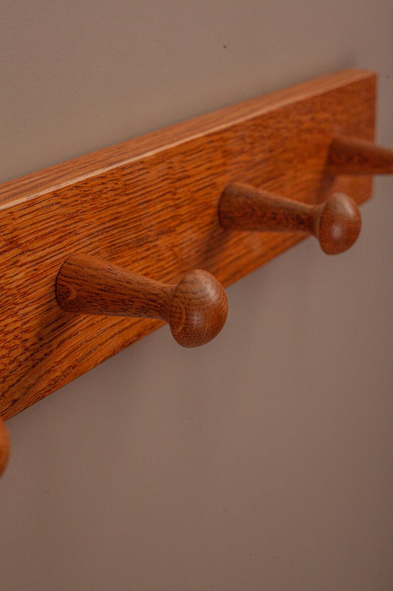 Solid Oak Wall Bar, Handcrafted Wood Rail, Minimalist Scandi Peg ...