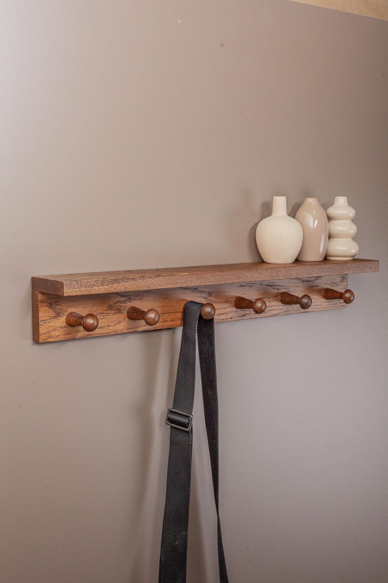 Oak Warm Dark Shelf, Rustic Hallway Grab Hanger, Kindergarten Clothes ...