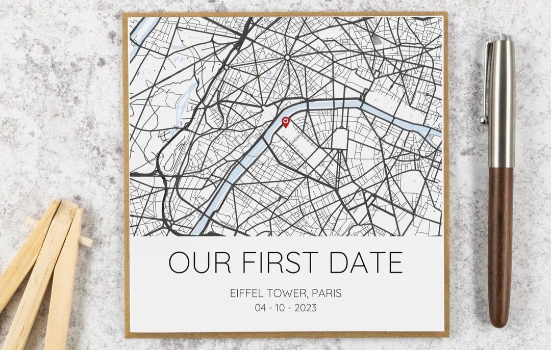 OUR FIRST DATE - Map Full Anniversary Card Unique Custom Gift for Him or Her - Etsy UK