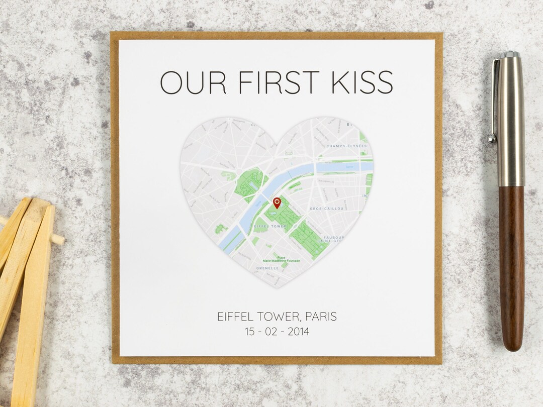 OUR FIRST KISS - Map Personalised Card for Your Loved One | Custom ...