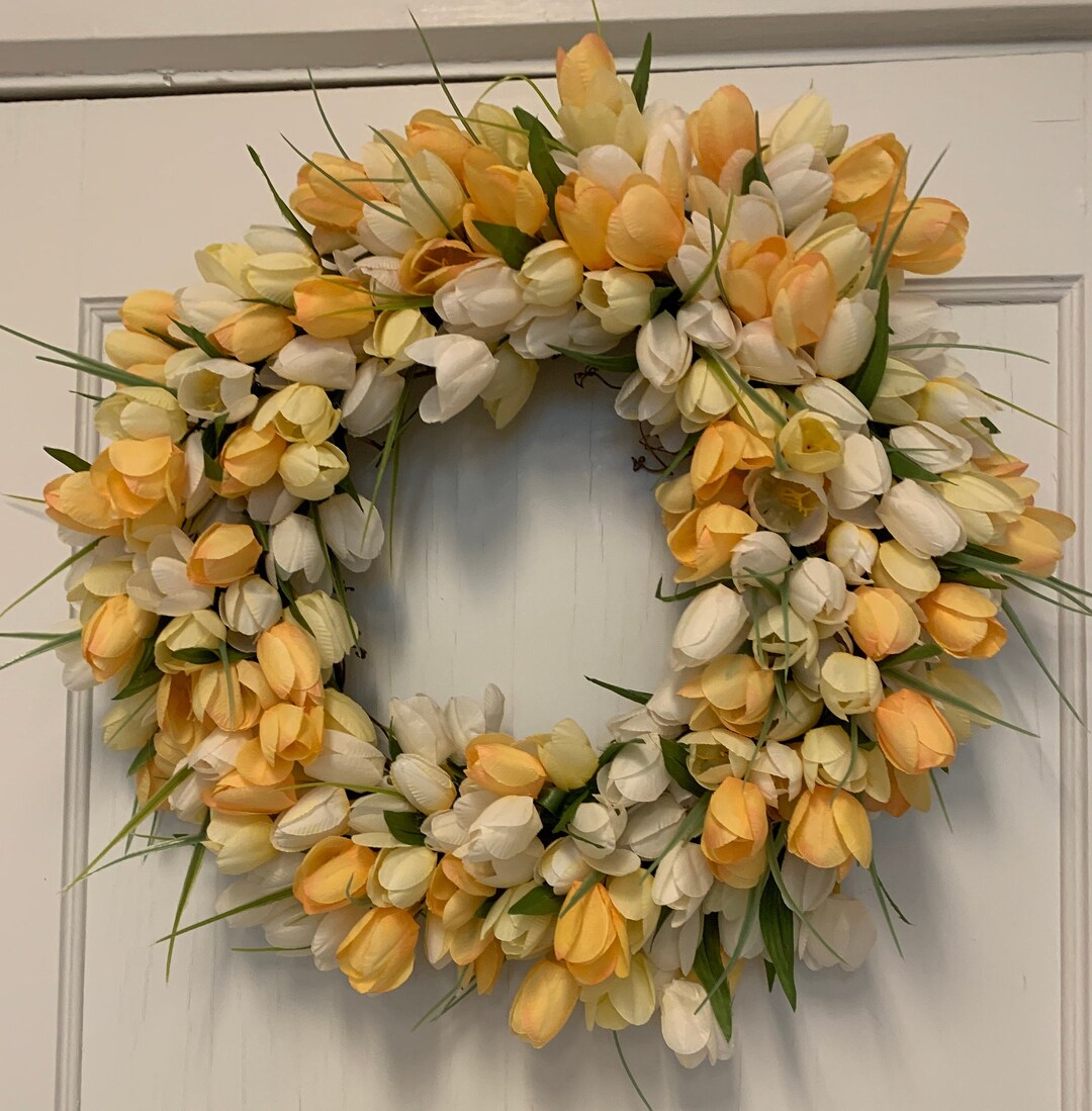 Yellow Tulip Wreath | Spring Tulip Wreath | Front Door Wreath | Mother ...