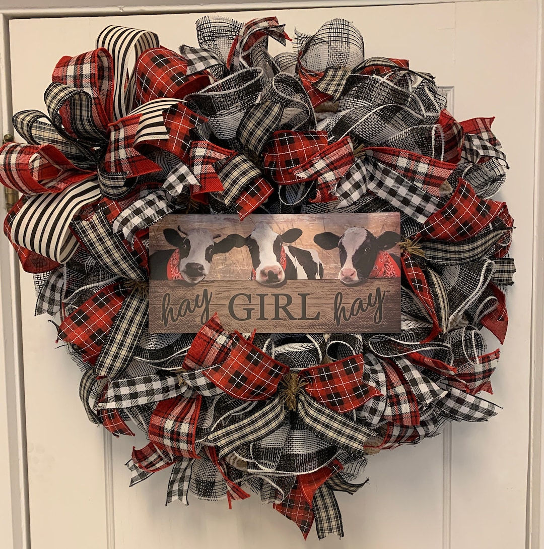 Farmhouse Wreath | "cow" Farmhouse Wreath | Door Décor | Welcome Wreath ...
