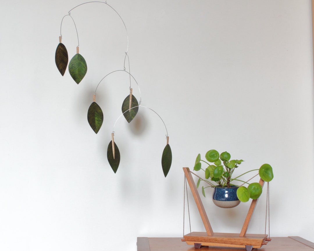 Handmade, Nature-inspired Green Wooden Leaf Mobile. Made With Six ...
