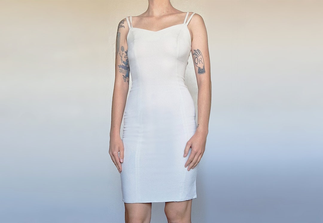90s Does 50s Bombshell Pin up Ivory Champagne Cocktail Spaghetti Dress ...