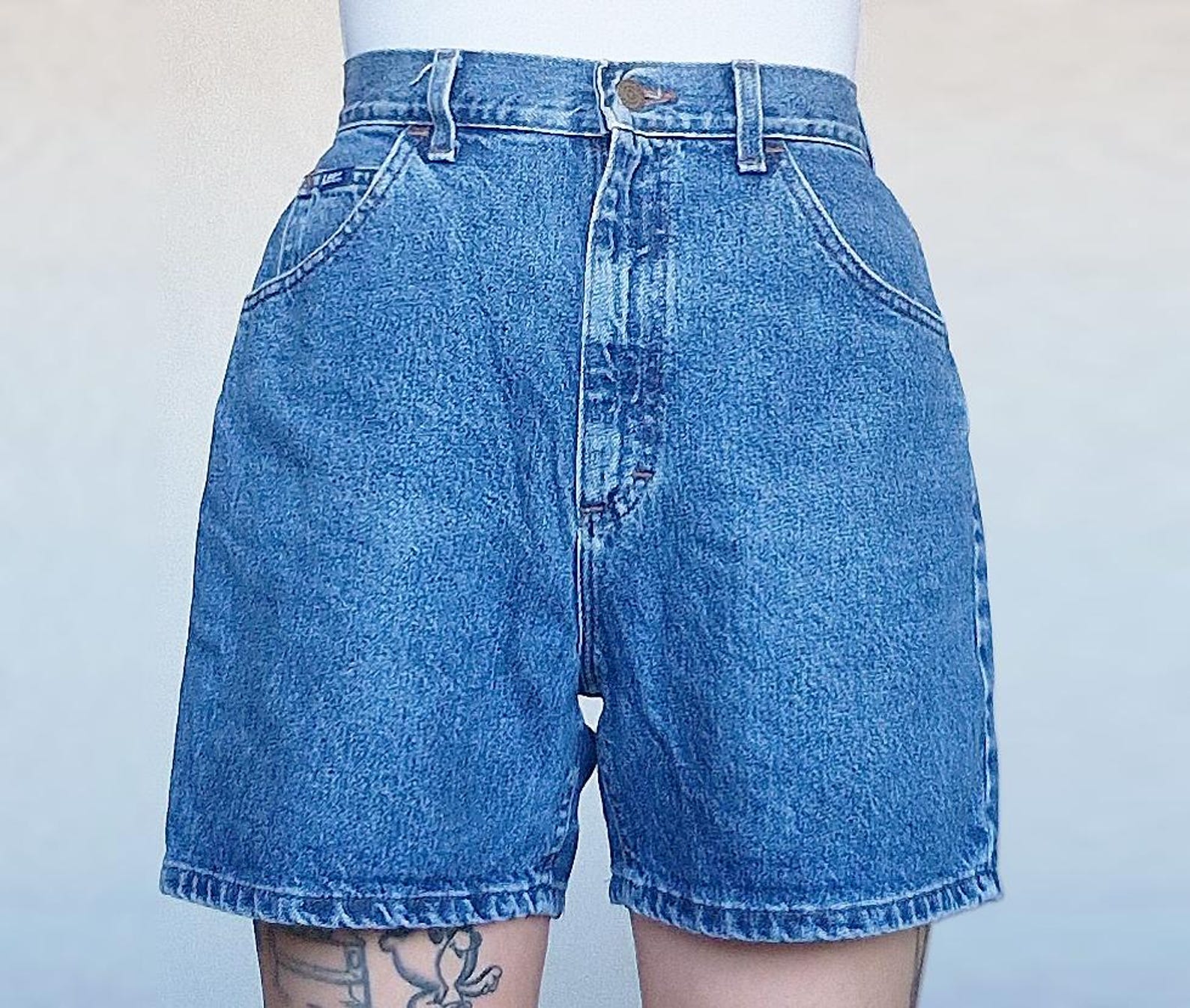 90s Lee Basic Wide Jorts Shorts Hotpants Indigo Blue Denim Jeans Size ...