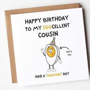 Cousin Birthday Card, Happy Birthday to My Eggcellent Cousin Birthday Card, Funny Birthday Card ...
