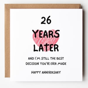 26 Years Later, Anniversary Card, 26th Anniversary Card, Husband Wife ...