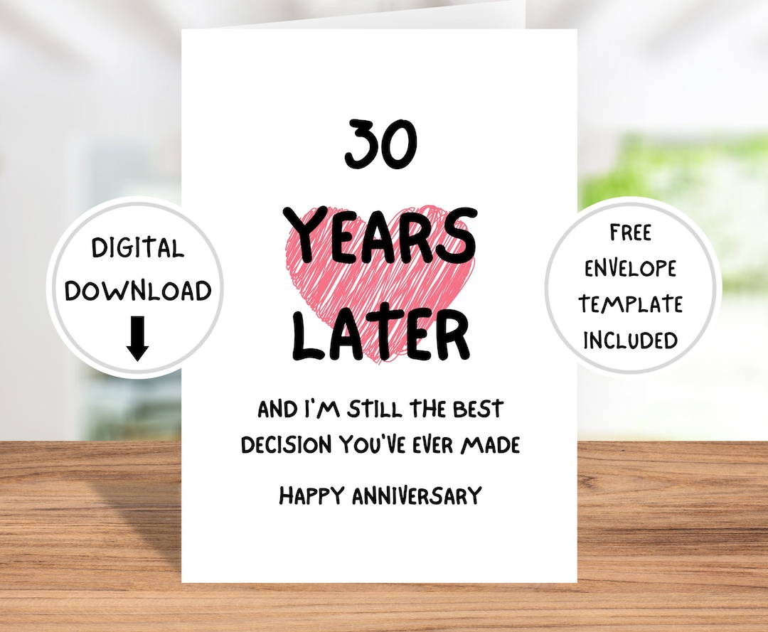 PRINTABLE 30th Anniversary Card, Digital Download Couple's Card, Funny ...