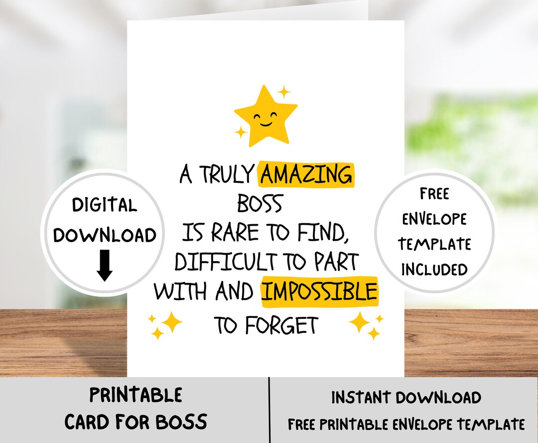 Printable Card for Boss - Thank You, Retirement or Leaving Work - High ...