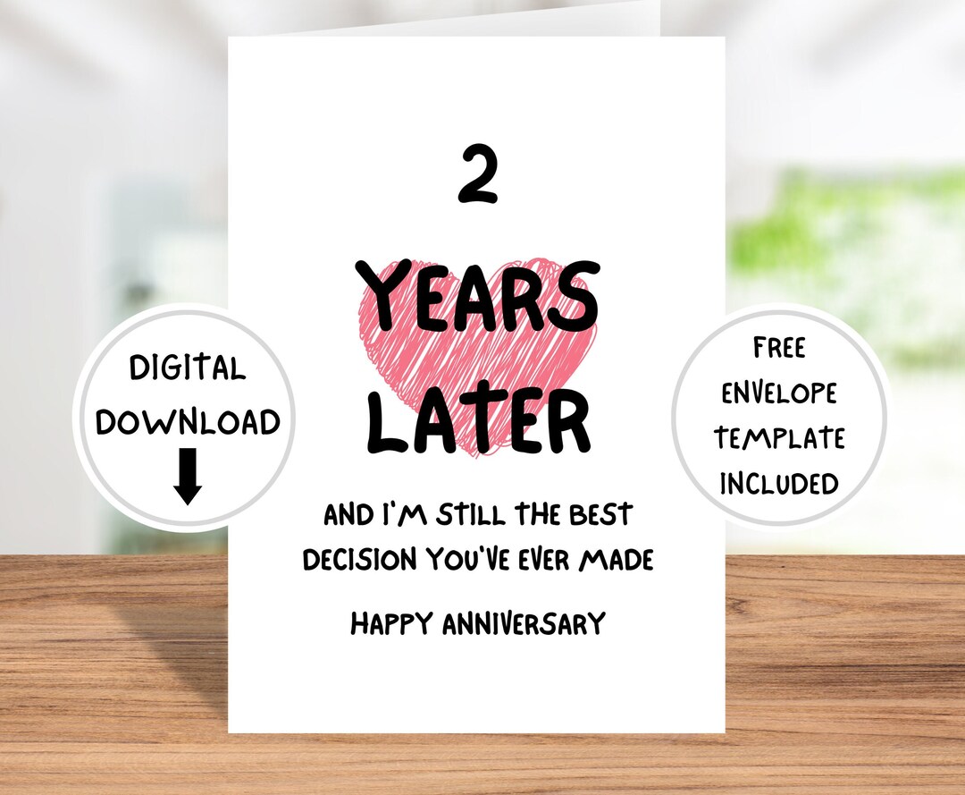 Printable Two Year Anniversary Card Funny 2nd Anniversary Card for Him ...