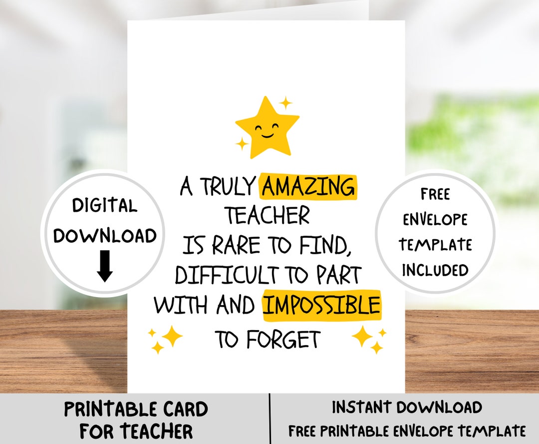 Printable Card for Teacher, Teacher Appreciation Printable Card ...