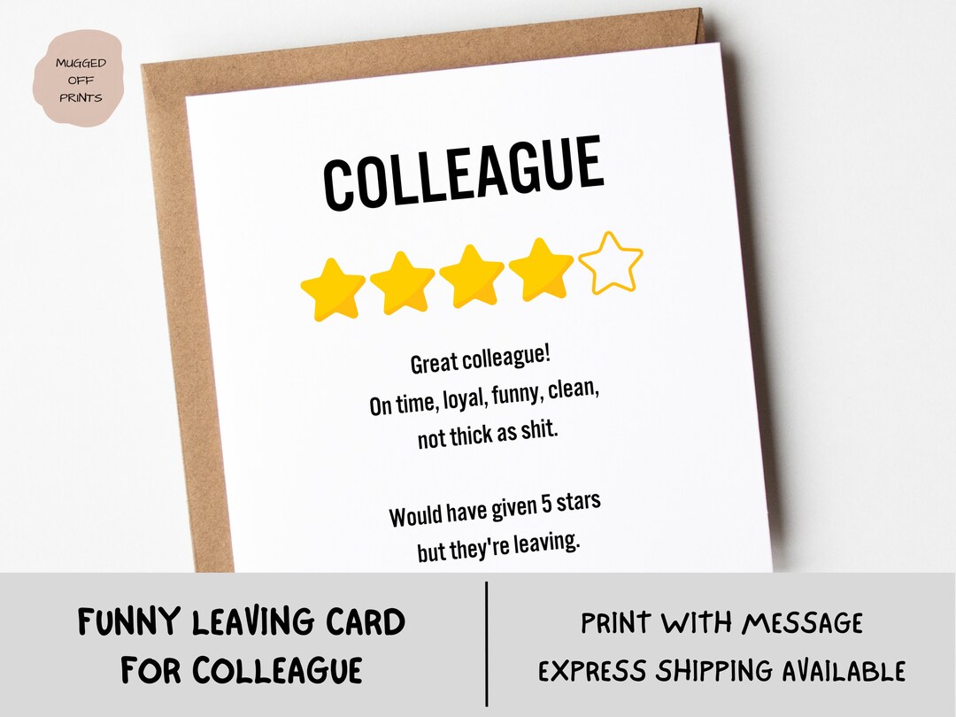 Funny New Job Leaving Card, Colleague 4 Star Review, Goodbye Card, Card ...