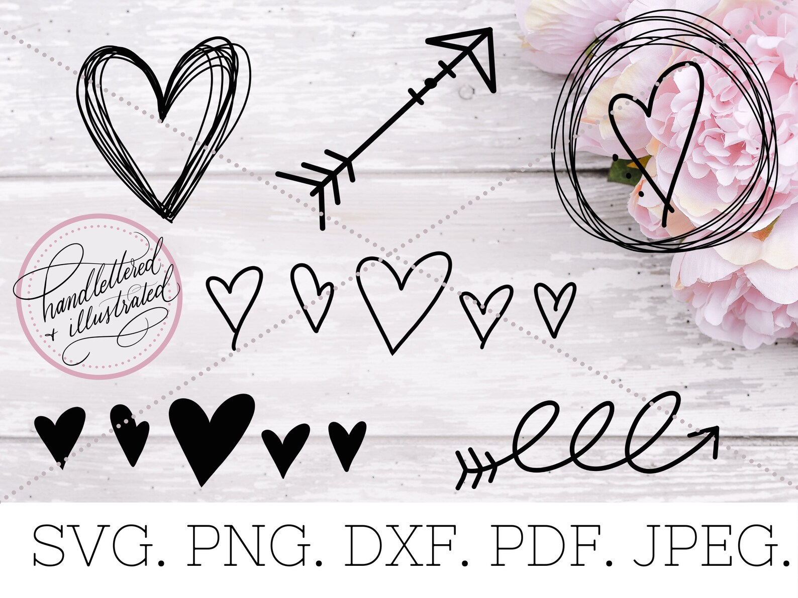 6 Doodle SVG, Hand Drawn SVG, Valentine Doodles, Arrow SVG, Heart Svg ...