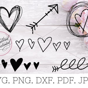 6 Doodle SVG, Hand Drawn SVG, Valentine Doodles, Arrow SVG, Heart Svg ...