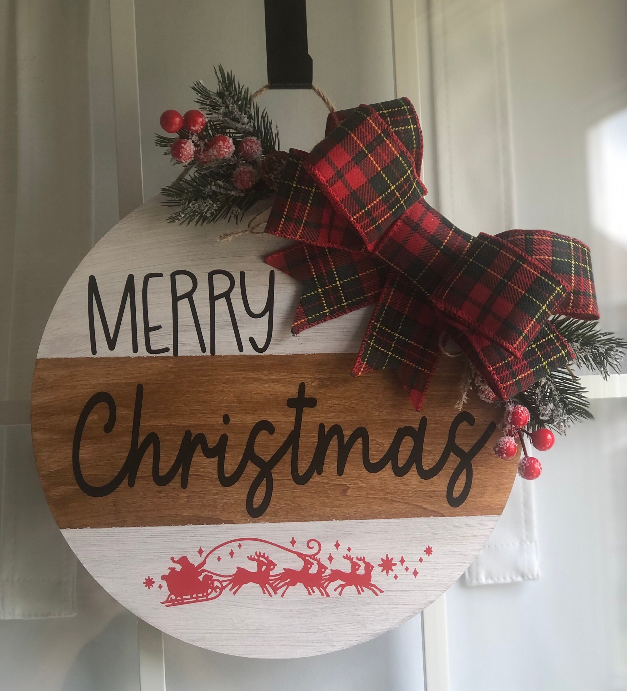 Merry Christmas Round Door Sign | Christmas Sign | Welcome Sign - Etsy