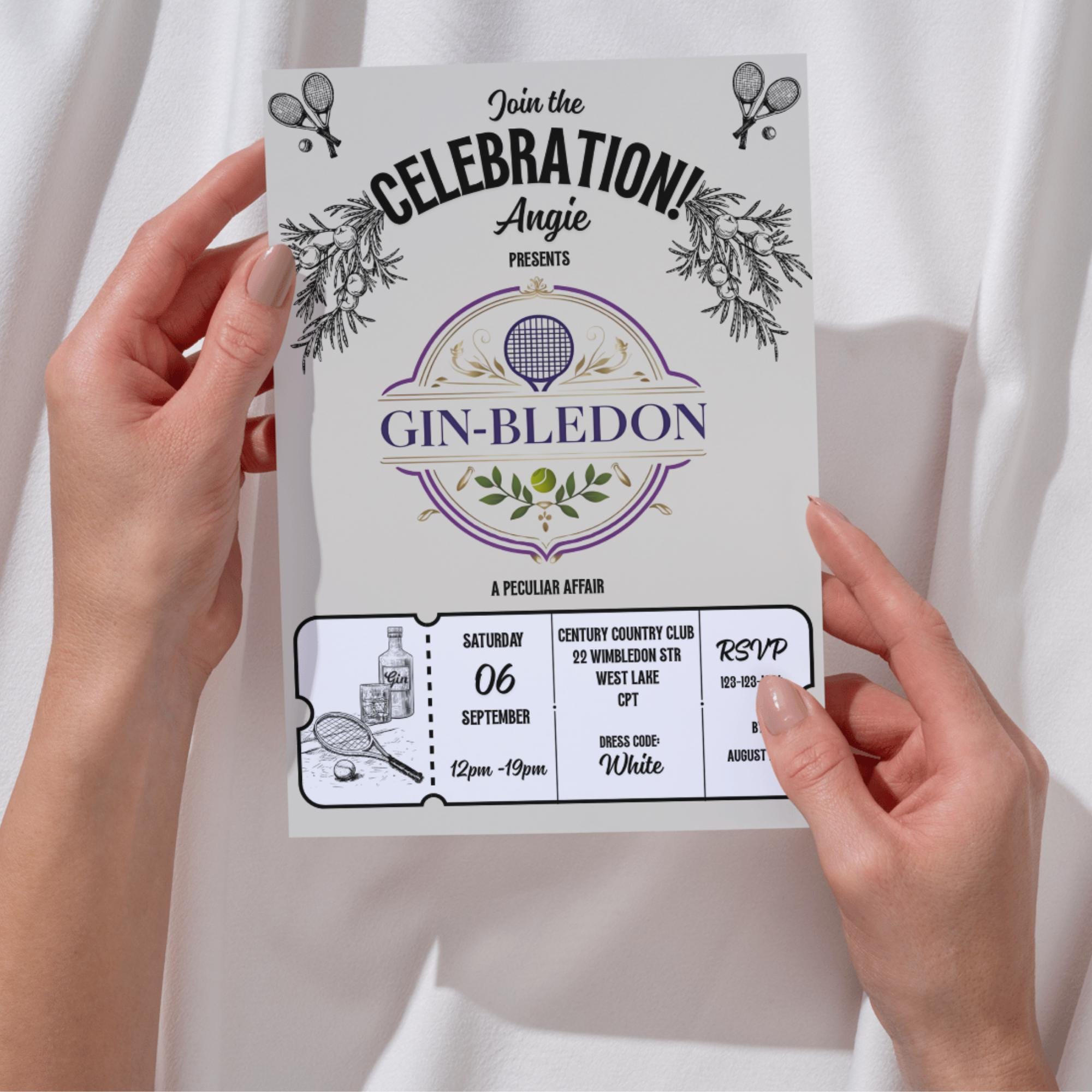 Gin, Tennis, Ginbledon, Birthday Invitation, Wimbledon, Padel, Party ...