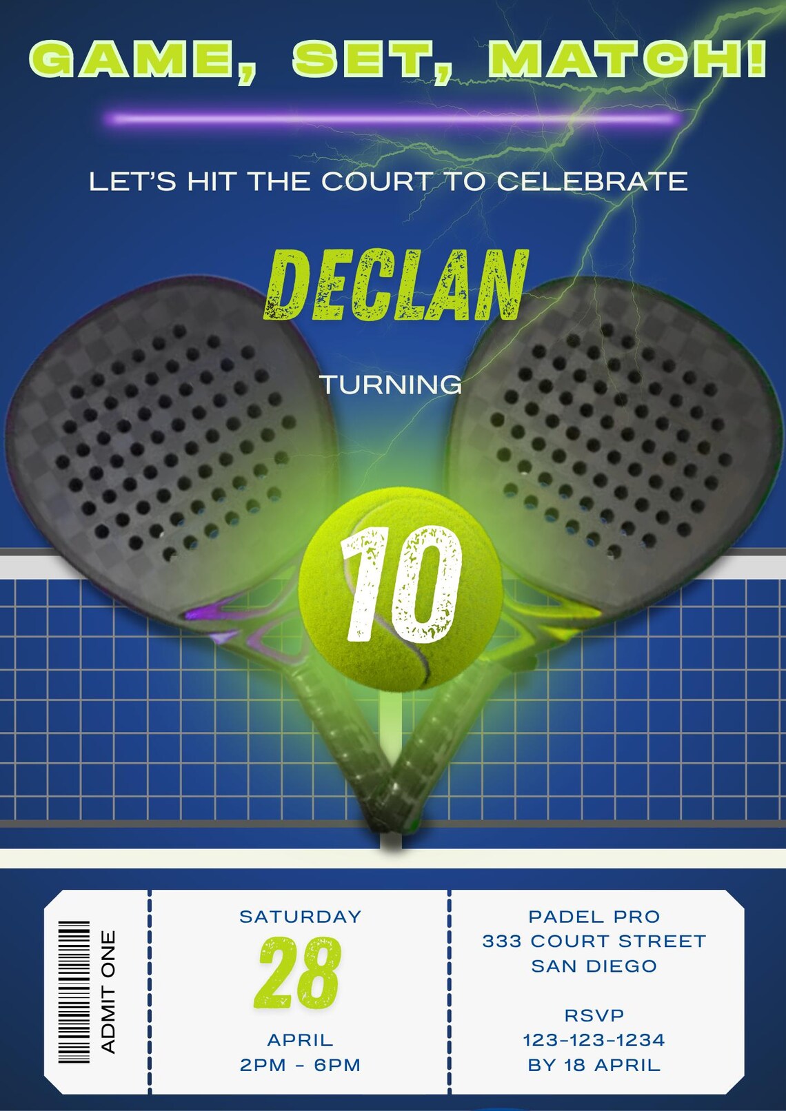 Padel Party, Padel Birthday Invitation, Tennis, Editable, Electronic ...