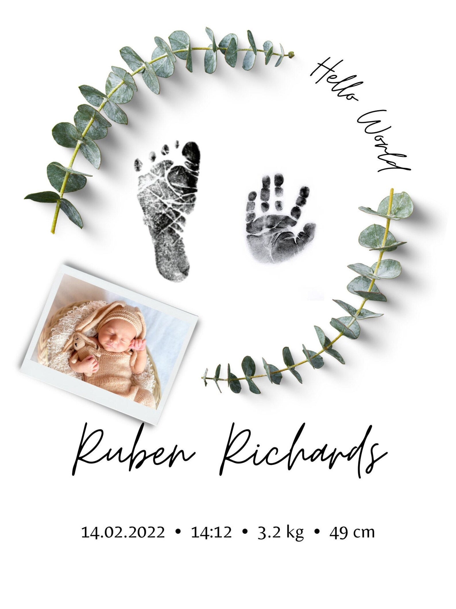 Hello World, Newborn Footprint Handprint Keepsake With Picture, Baby ...