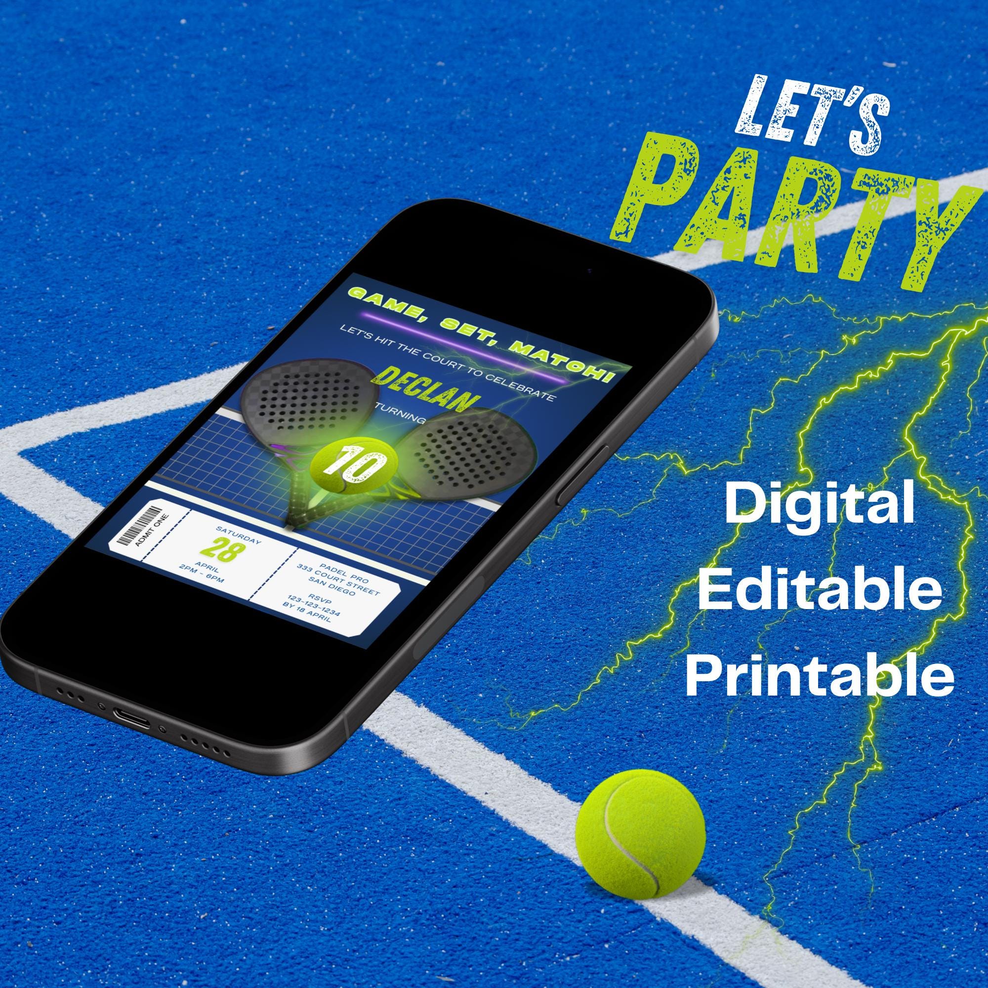 Padel Party, Padel Birthday Invitation, Tennis, Editable, Electronic ...