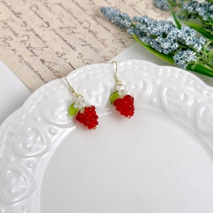 Cute Raspberry Earrings, Glass Strawberry Earrings, Food Earring ...