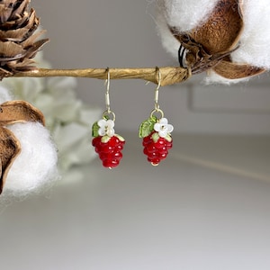 Cute Raspberry Earrings, Glass Strawberry Earrings, Food Earring ...