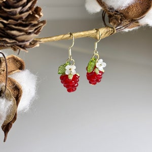 Cute Raspberry Earrings, Glass Strawberry Earrings, Food Earring ...