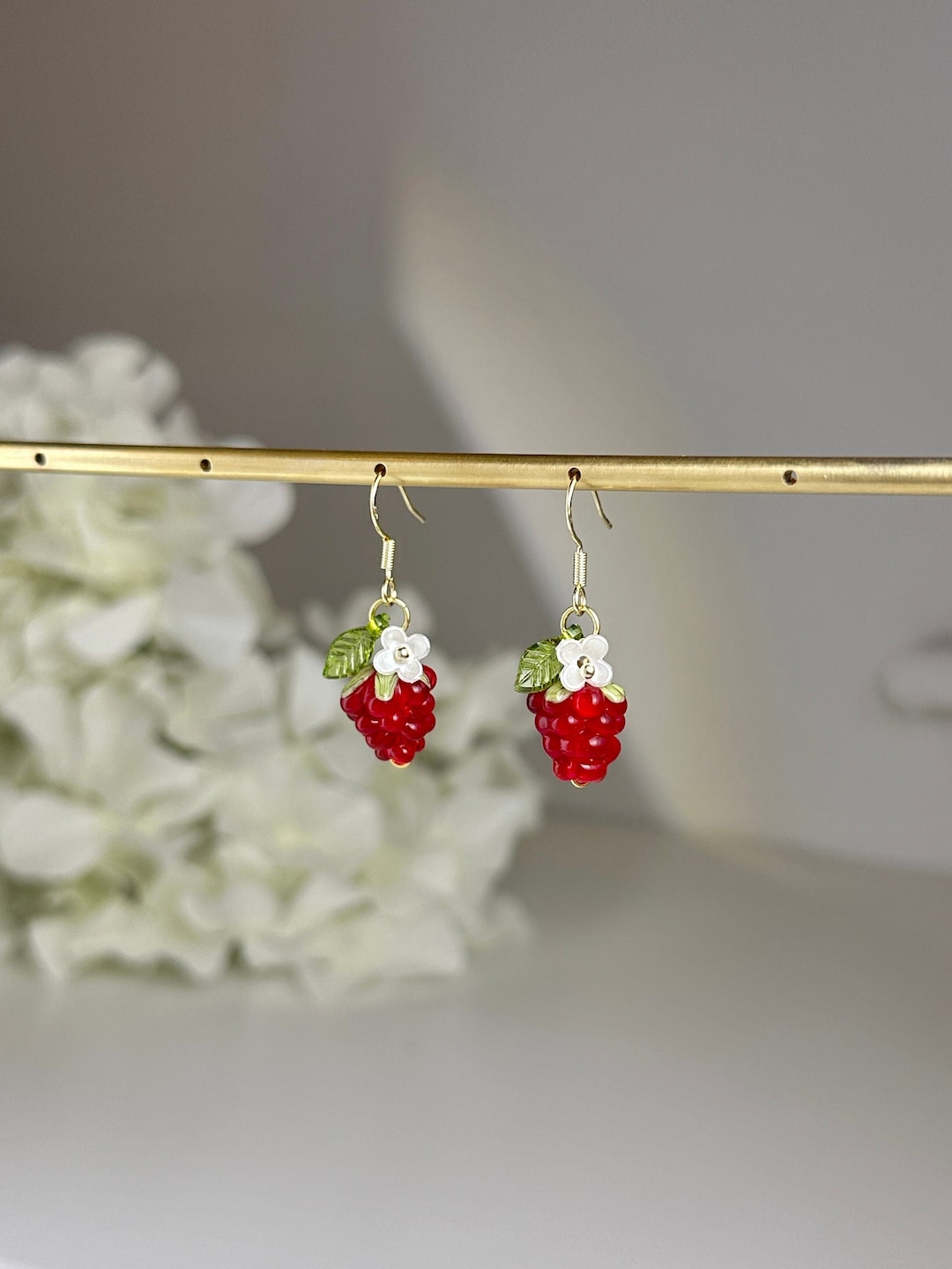 Cute Raspberry Earrings, Glass Strawberry Earrings, Food Earring ...