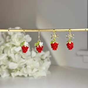 Cute Raspberry Earrings, Glass Strawberry Earrings, Food Earring ...
