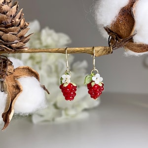 Cute Raspberry Earrings, Glass Strawberry Earrings, Food Earring ...