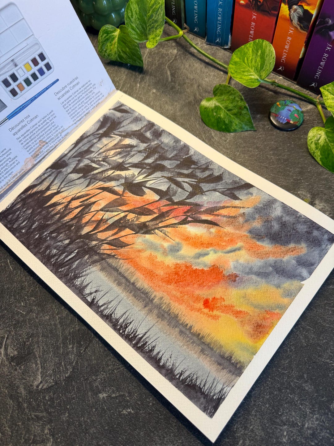 Dramatic Lake Sunset Watercolor Painting – Windy Reeds Silhouette - Etsy