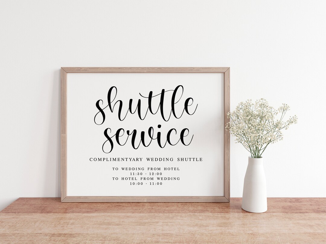 Shuttle Service Timetable Sign, Wedding Shuttle Service Sign, Wedding ...