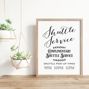 Wedding Shuttle Service Sign: Elegant Pick-up Times (digital Download ...