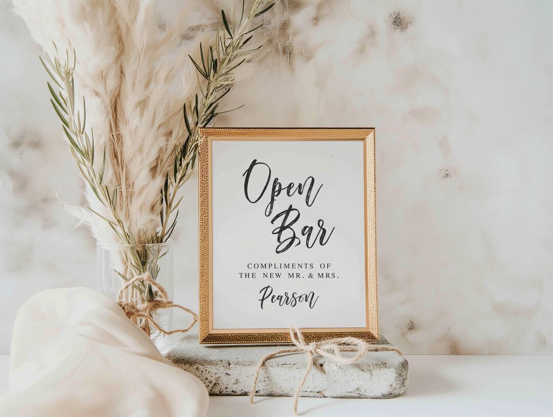 Open Bar, Wedding Printables, Wedding Prints, Wedding Bar Signage ...