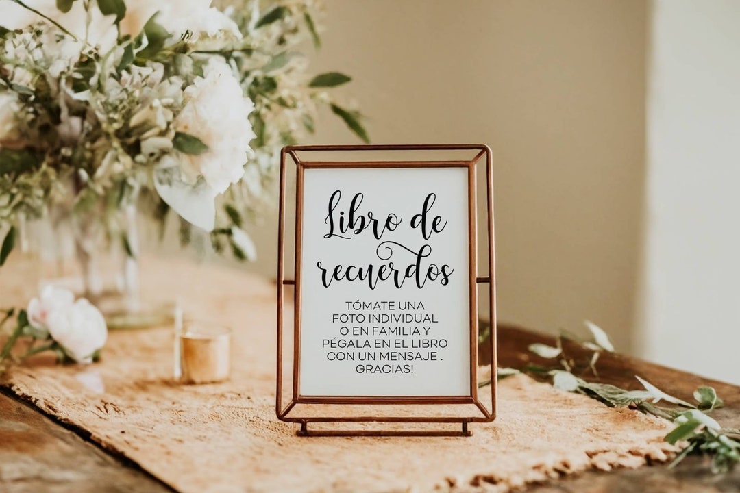Libro De Recuerdos, Spanish Wedding Signs, Memory Book Sign, Spanish ...