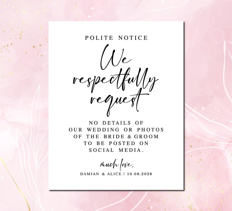 Polite Notice, We Respectfully Request Keep Our Wedding Private, Modern ...