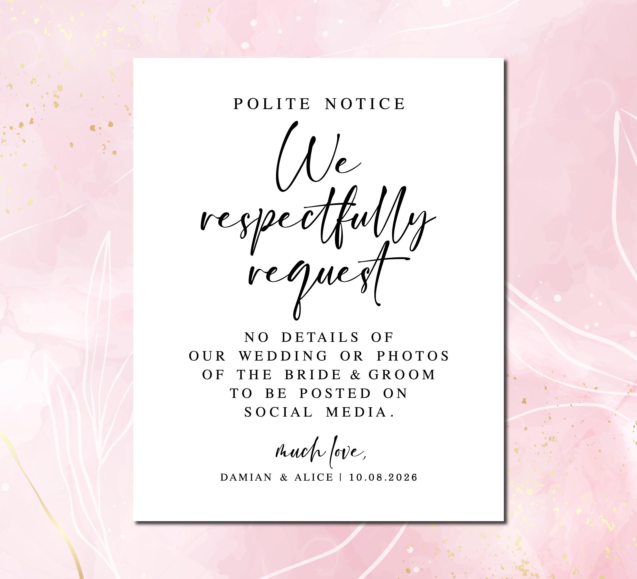 Polite Notice, We Respectfully Request Keep Our Wedding Private, Modern ...