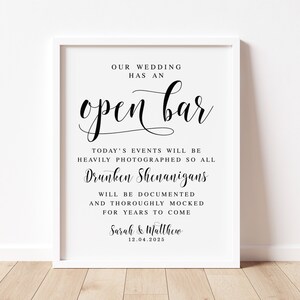 Our Wedding Has an Open Bar, Modern Minimalist Wedding Signs, Open Bar ...
