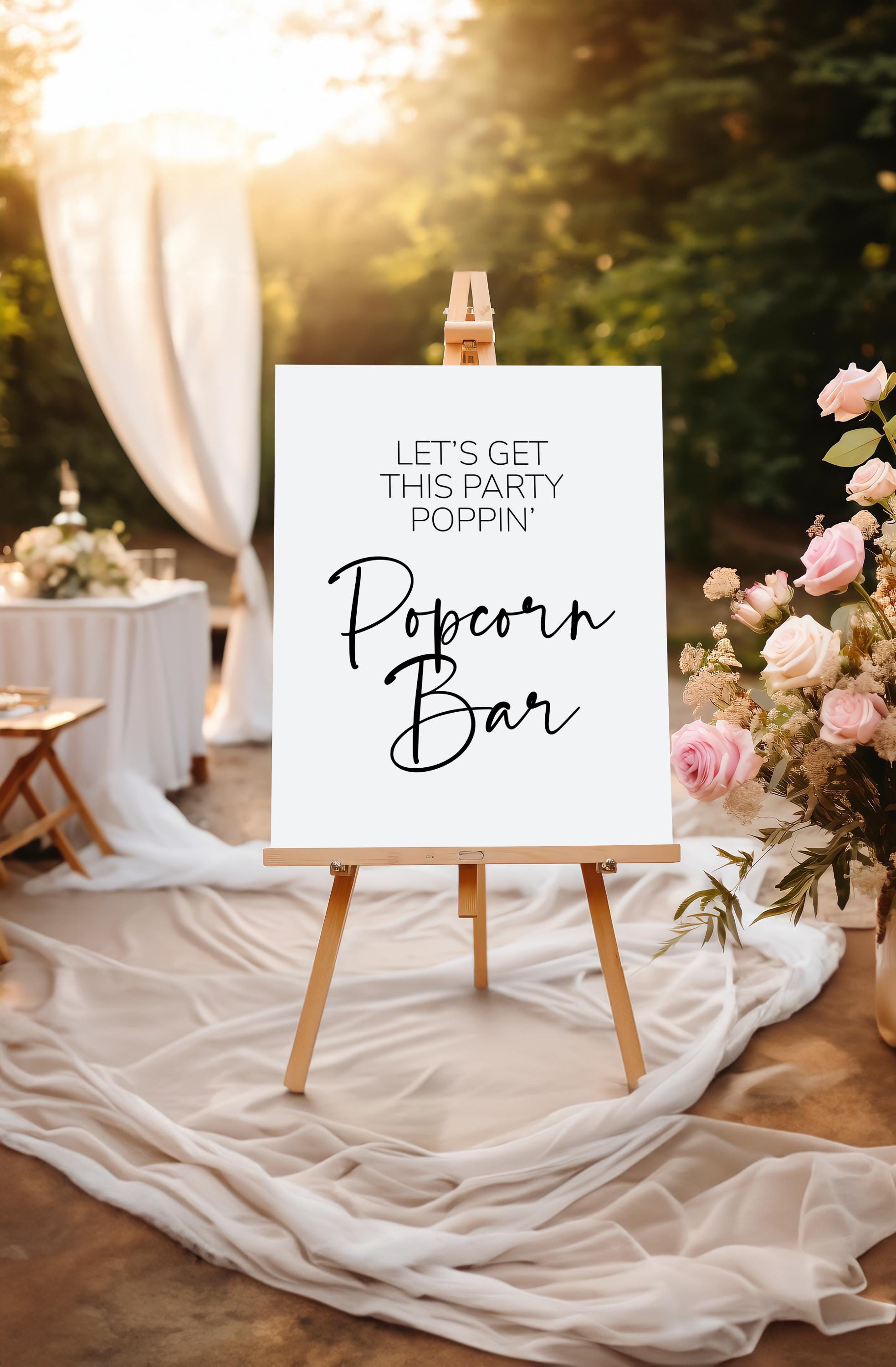 Popcorn Bar Sign, Let's Get This Party Popping, Minimalist Wedding ...