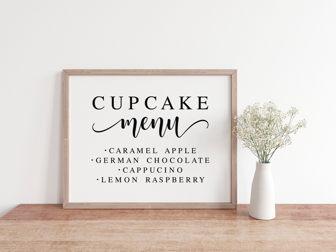 Cupcake Menu Sign, Wedding Prints, Wedding Signs, Wedding Decor ...
