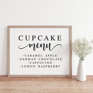 Cupcake Menu Sign, Wedding Prints, Wedding Signs, Wedding Decor ...