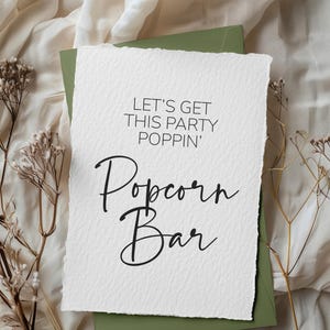 Popcorn Bar Sign, Let's Get This Party Popping, Minimalist Wedding ...