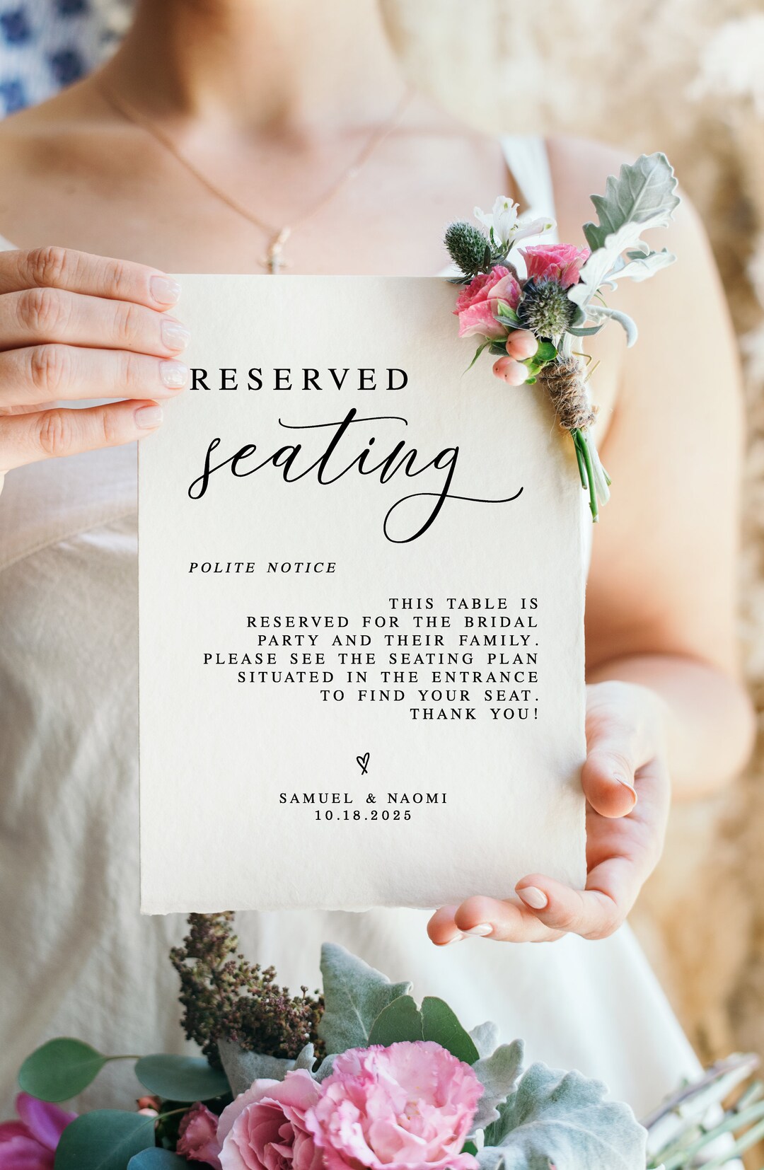 Reserved Seating Sign, Modern Minimalist Bridal Party Table Sign, Boho ...