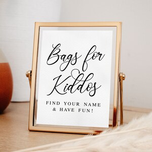 Bags for Kiddos, Find Your Name and Have Fun, Wedding Signs, Kids Table ...