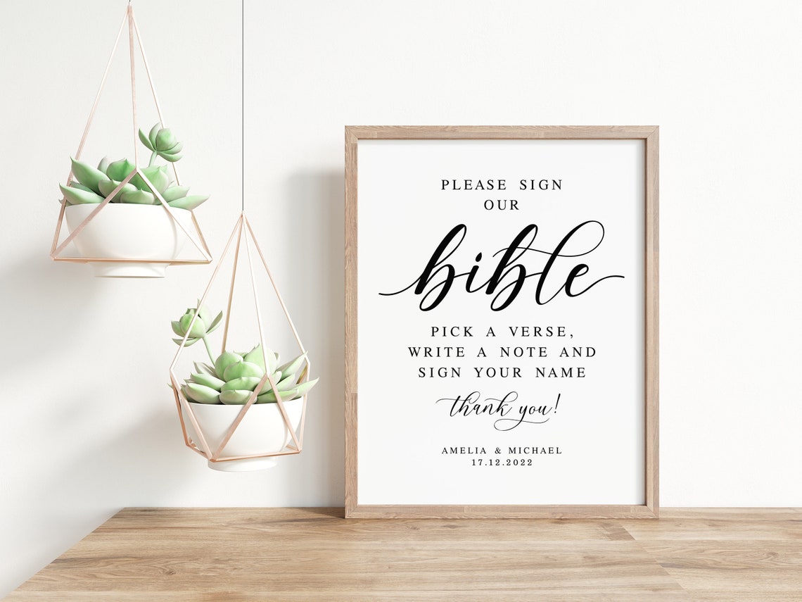 Please Sign Our Bible, Wedding Bible Guestbook Sign, Pick A Verse and ...