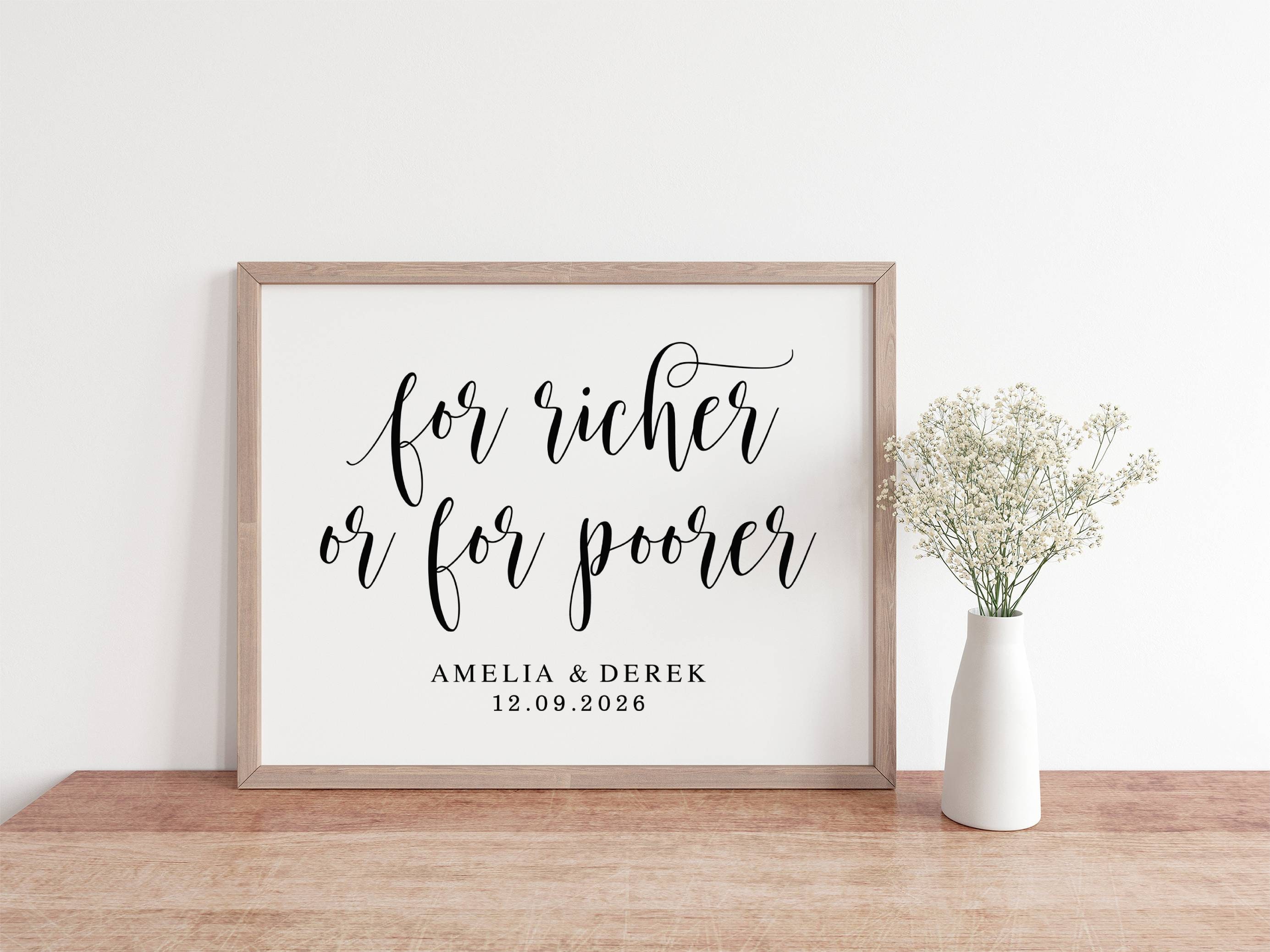 For Richer or for Poorer, Modern Minimalist Wedding Signs, Wedding ...