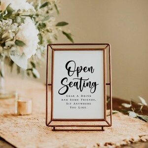 Open Seating Sign, No Seating Plan Sign, Grab A Drink, Sit Anywhere You ...