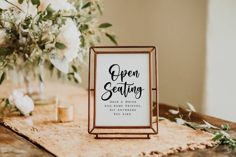 Open Seating Sign, No Seating Plan Sign, Grab A Drink, Sit Anywhere You ...